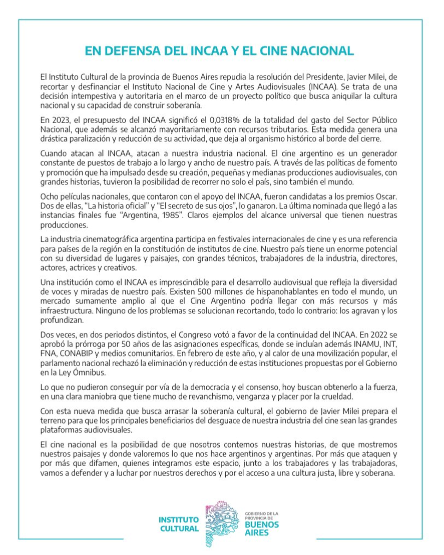 En defensa del INCAA, convocan a movilizaciones en todo el país | Infocielo